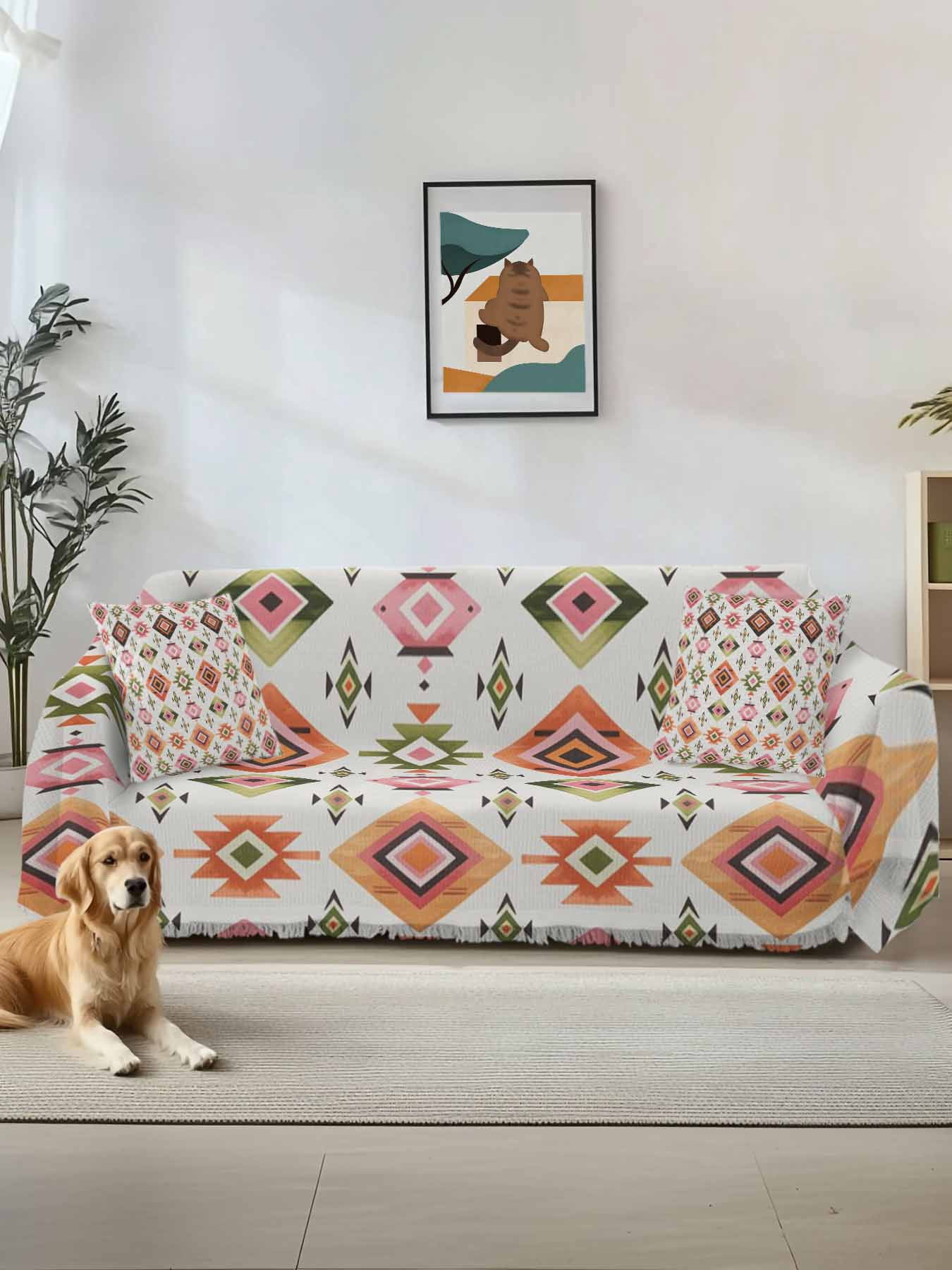 Boho Geometric Couch Cover Sofa Covers 3 Cushion Sectional Couch ...