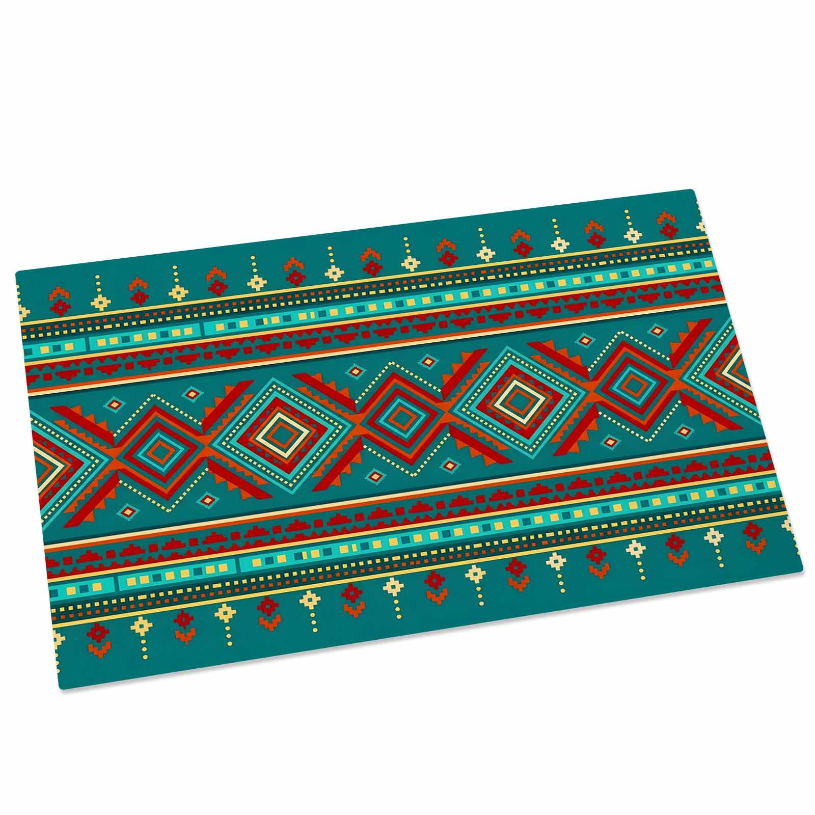 Boho Geometric Door Mat 20x31.5 Inch Retro Tribal Ethnic Argyle Teal ...