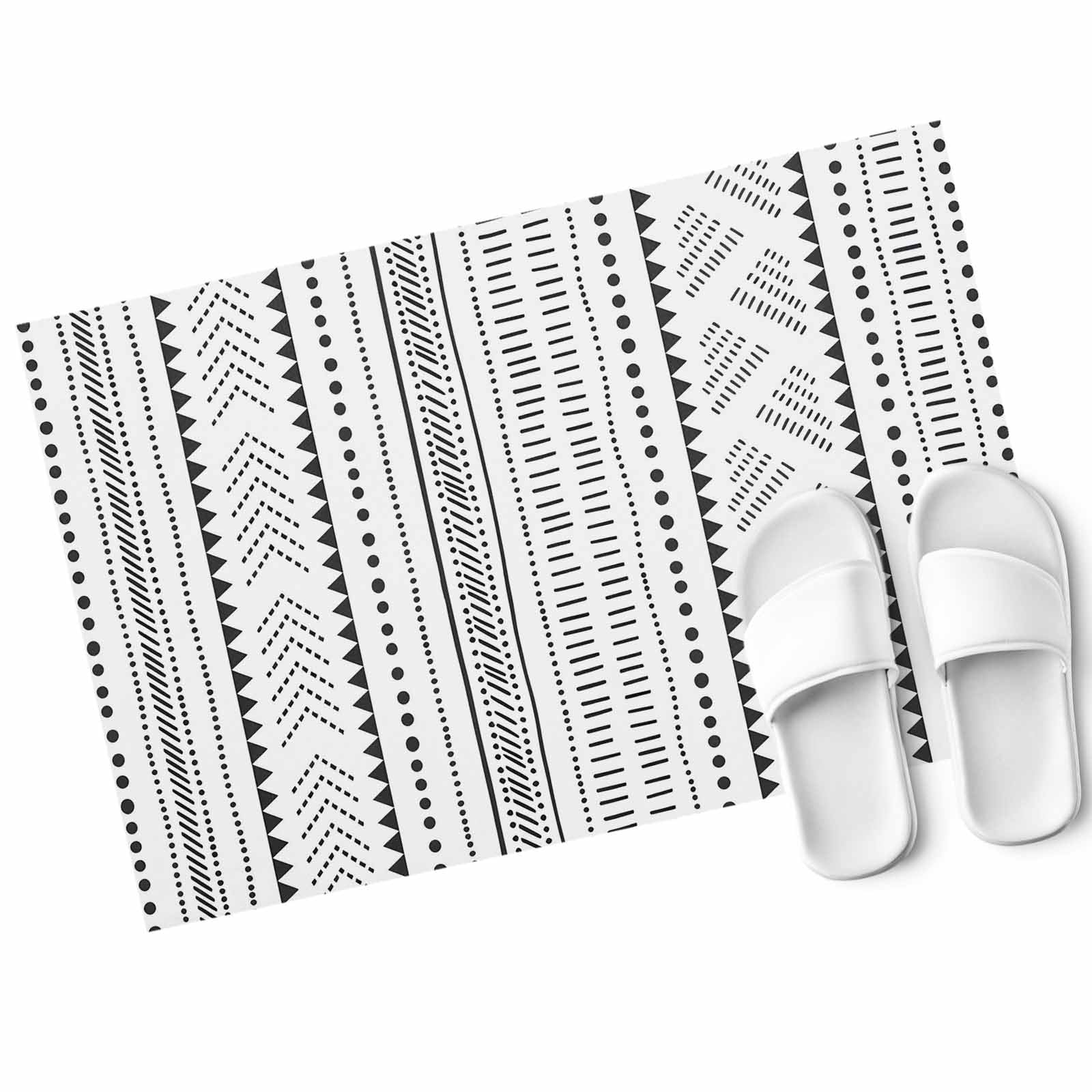Boho Geometric Door Mat Bohemian Abstract Art Tribal Black White Non ...
