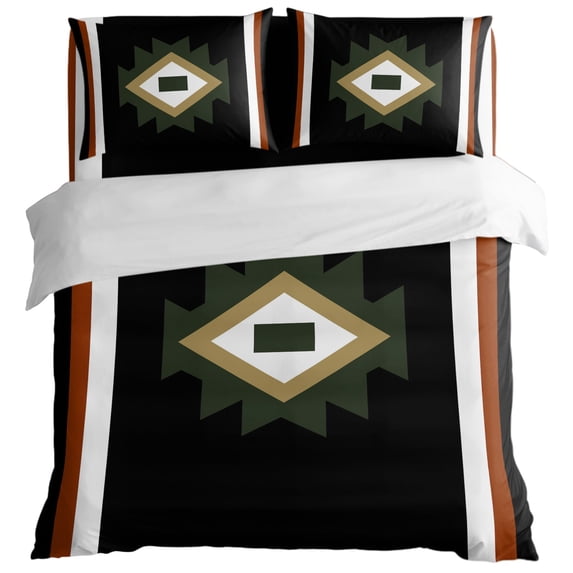 Boho Geometric Duvet Cover Set Full Size, Red Black Ethnic Tribal ...