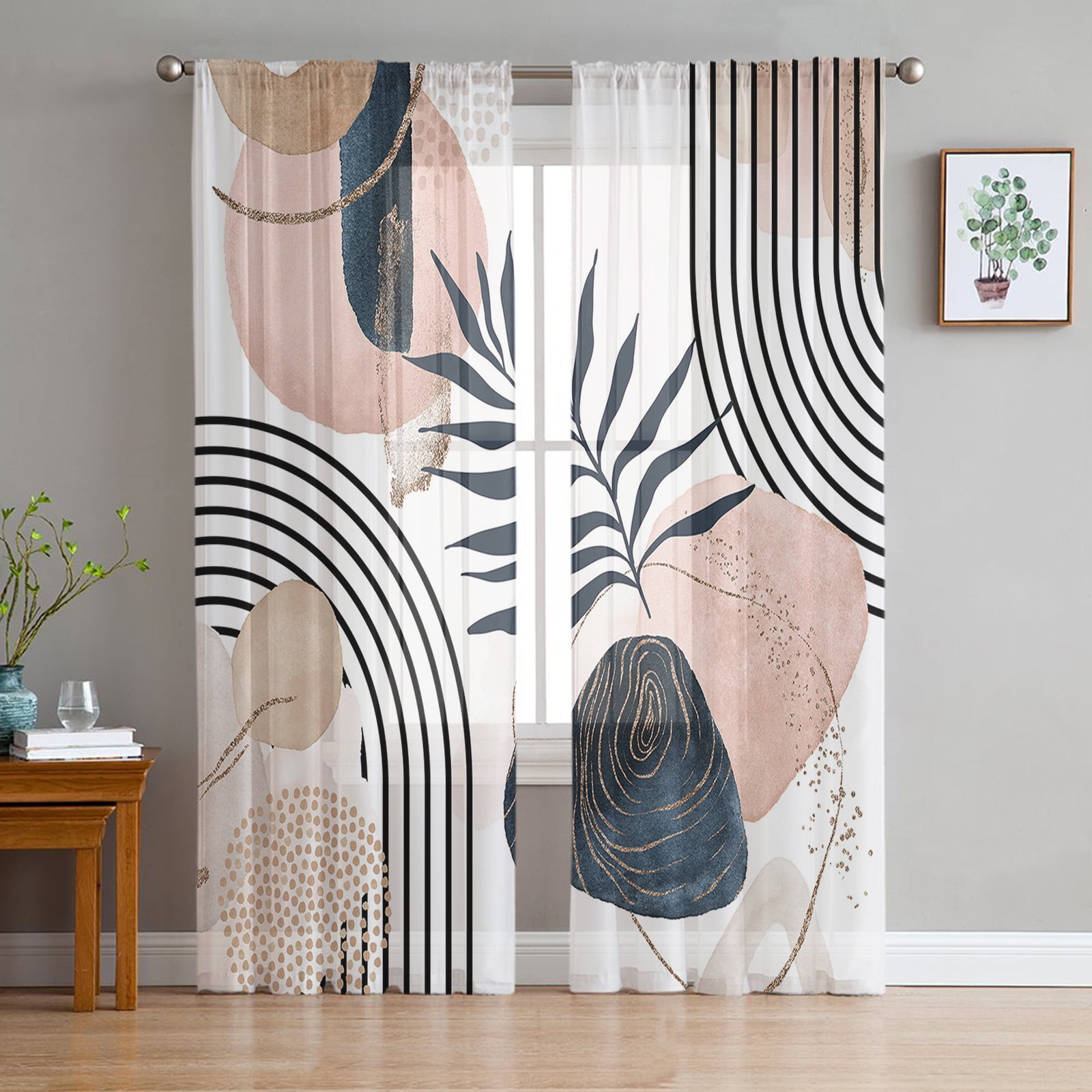 Boho Geometric Flower Voile Sheer Curtains For Living Room Window ...