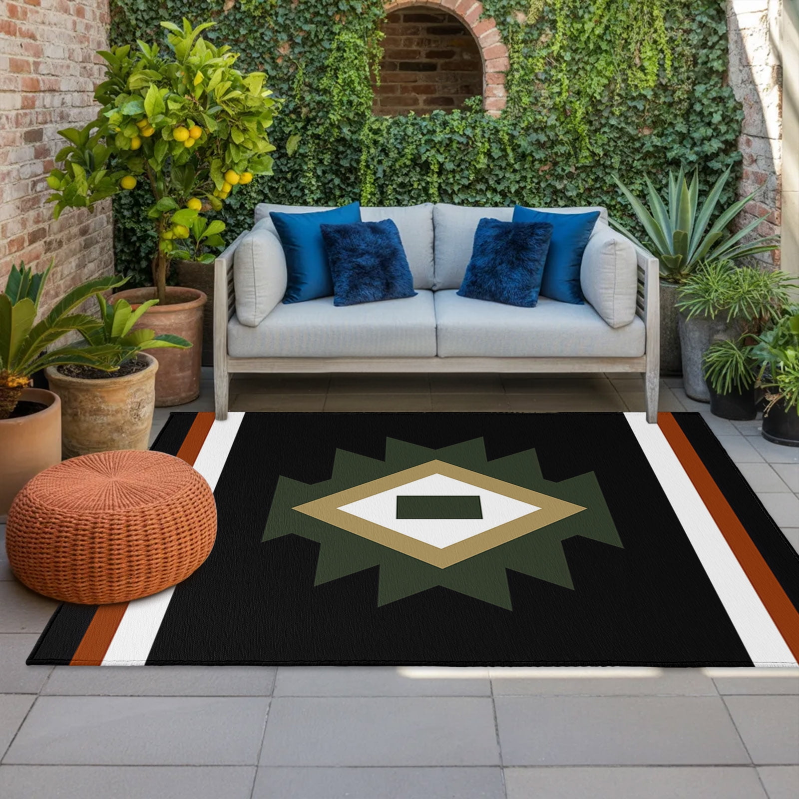 Boho Geometric Indoor Outdoor Rugs 5x8 Ft, Red Black Ethnic Tribal ...