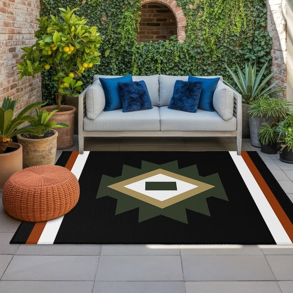Boho Geometric Indoor Outdoor Rugs 5x8 Ft, Red Black Ethnic Tribal ...