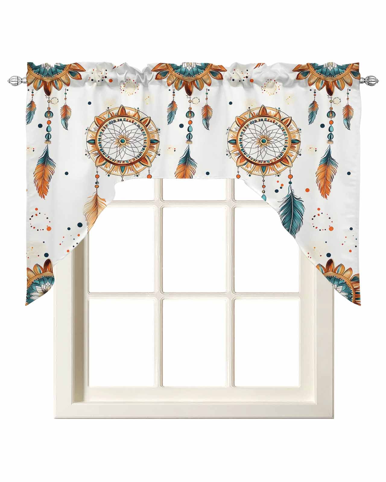 Boho Geometric Kitchen Curtains Swag Valance for Windows/Bathroom/Cafe, Ethnic Feathers Patterns ...