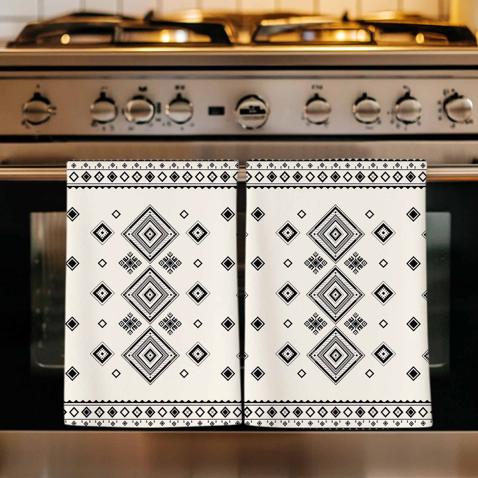 Boho Geometric Kitchen Towels Set of 4, Simple Farmhouse Nation ...