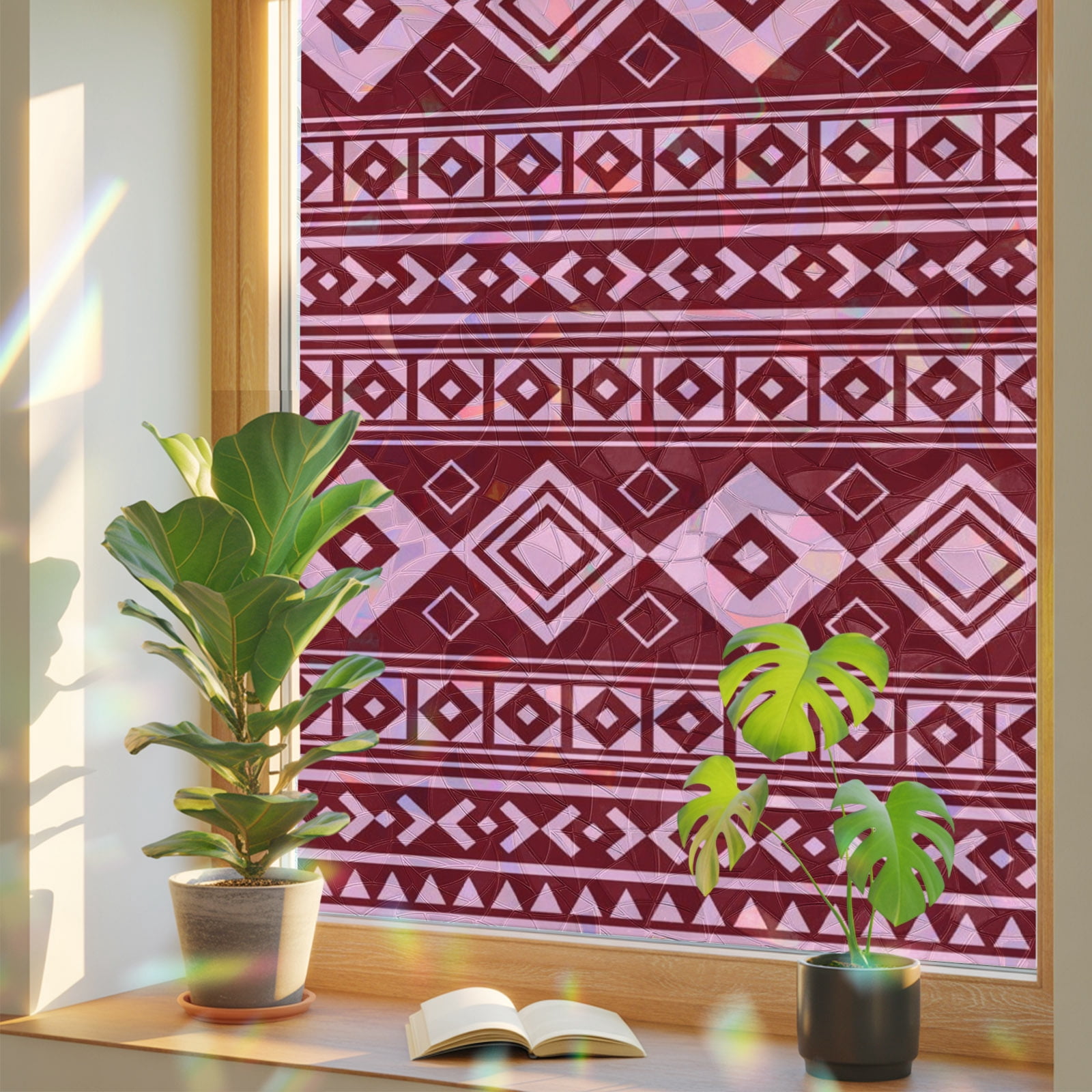 Boho Geometric Pink Stripes Window Privacy Film, Rainbow Film ...
