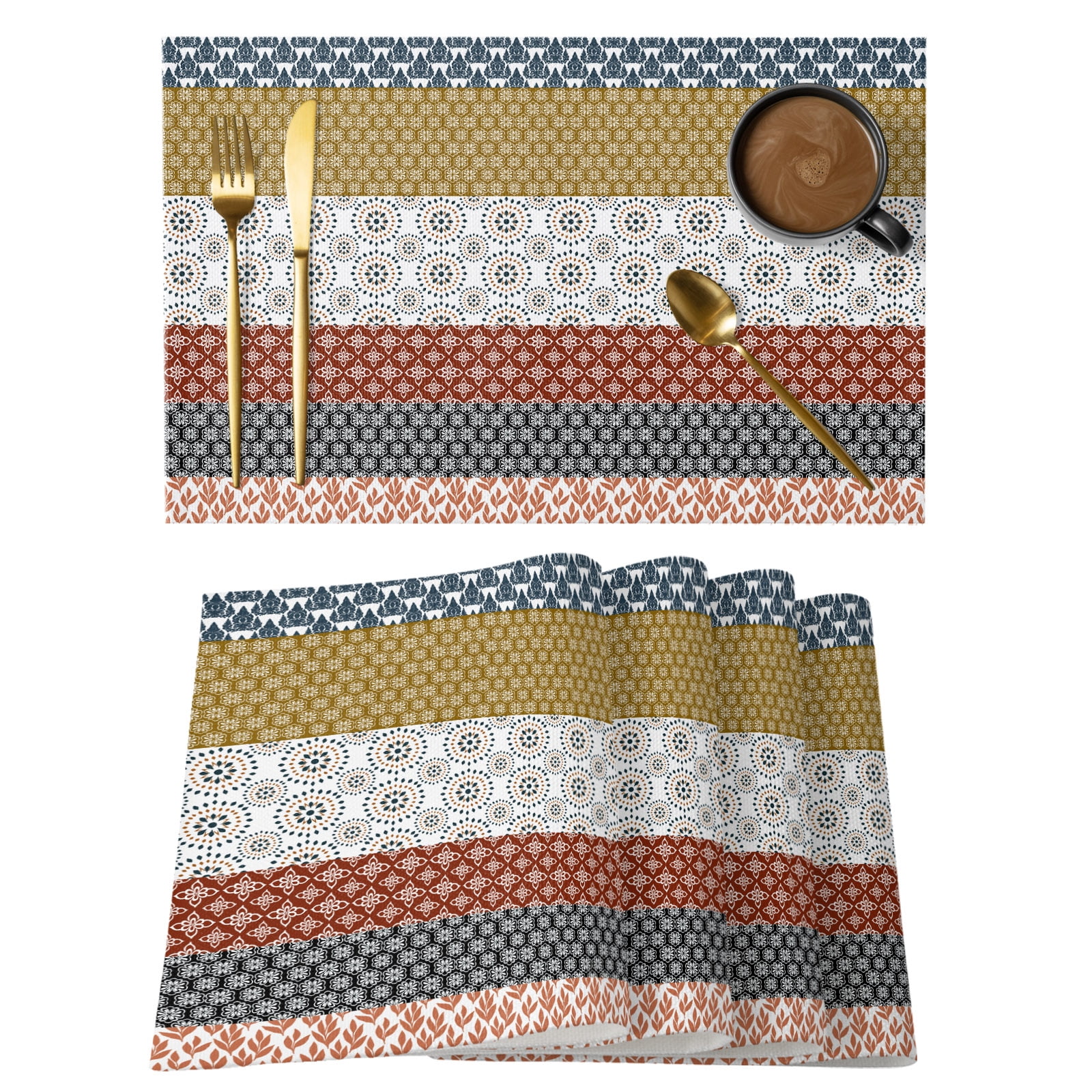 Boho Geometric Placemats Set of 12, Cotton Linen Fabric Place Mats ...