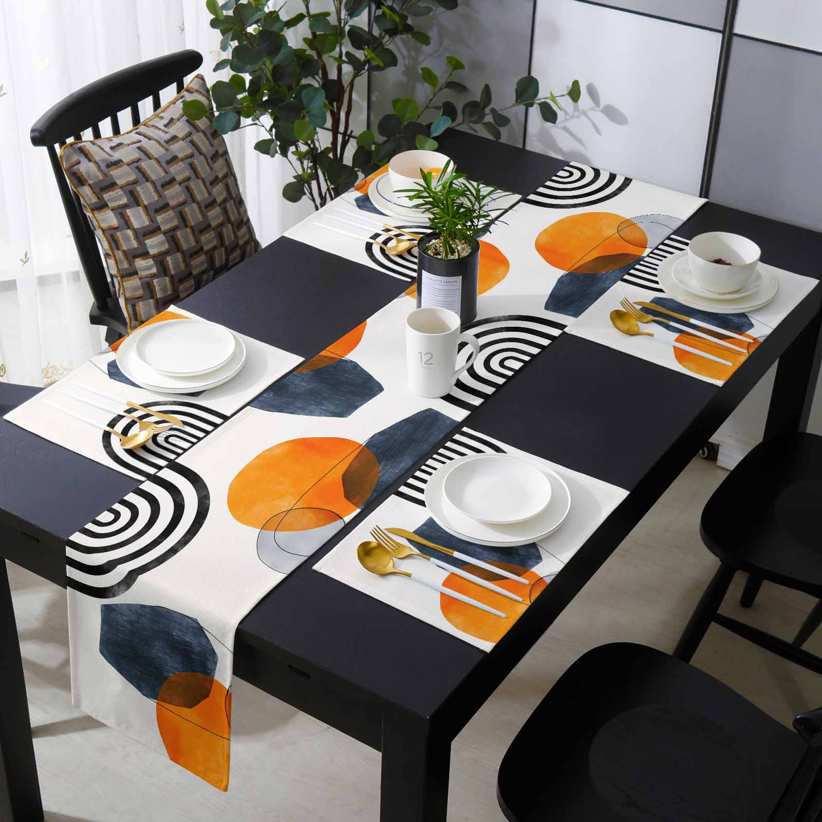 Boho Geometric Placemats Set of 6 with 70 Inches Long Table Runners ...