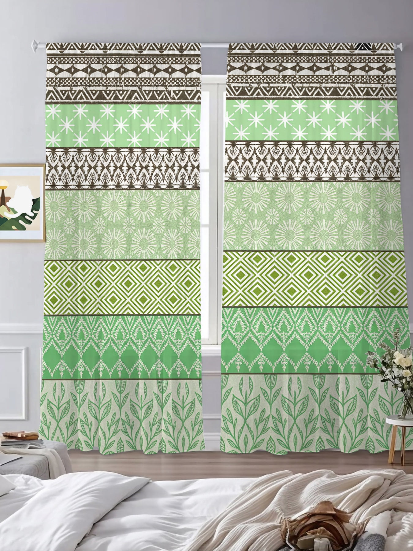 Boho Geometric Retro Ethnic Sheer Curtains 2 Panels Set Abstract Stripe ...