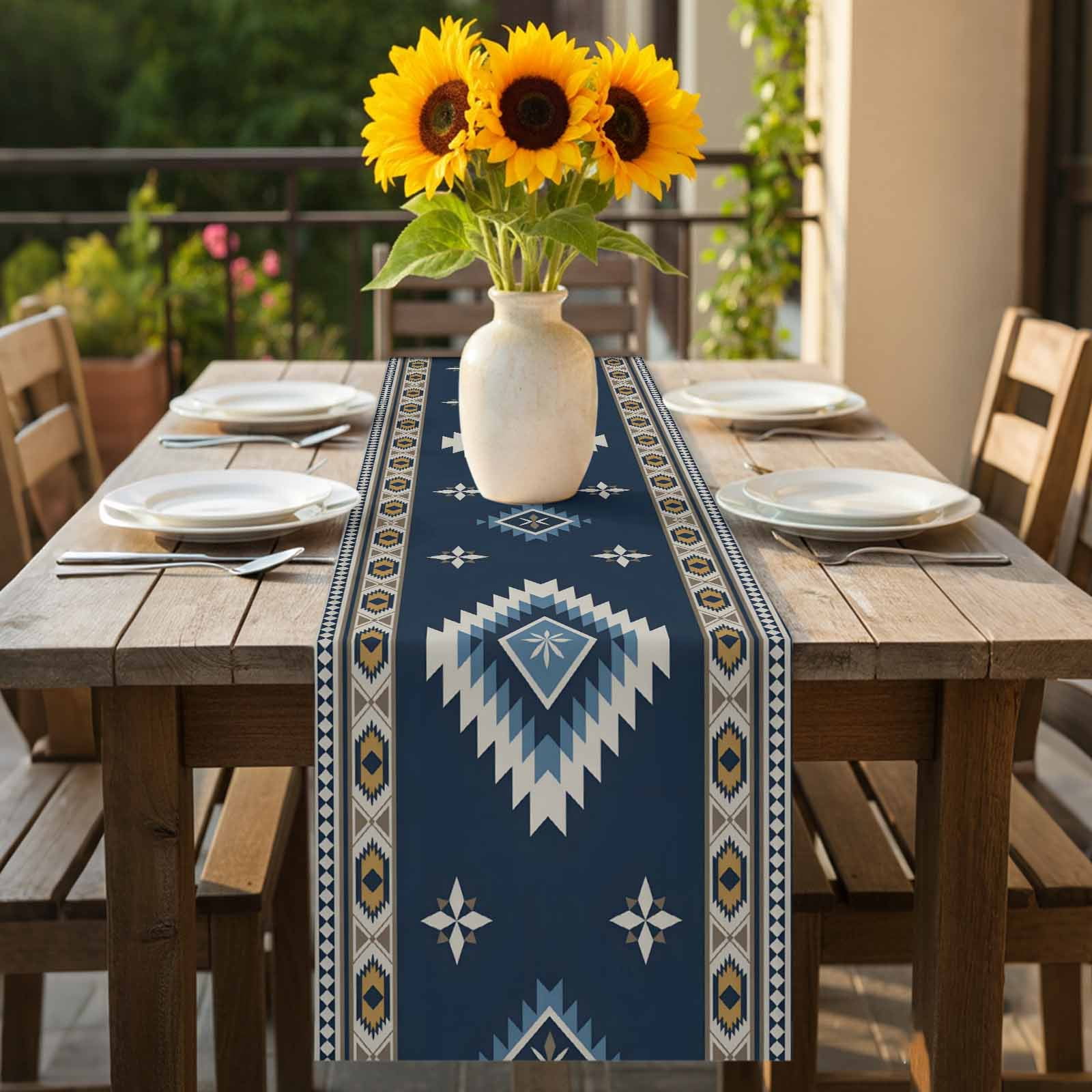 Boho Geometric Retro Lines Table Runner 90 Inch Long Abstract Tribal ...