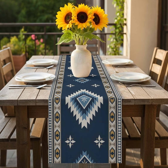 Boho Geometric Retro Lines Table Runner 90 Inch Long Abstract Tribal ...