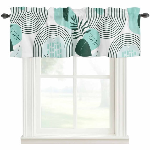 Boho Geometric Rod Pocket Curtain Valance, Aqua Ethnic Abstract Stripes ...