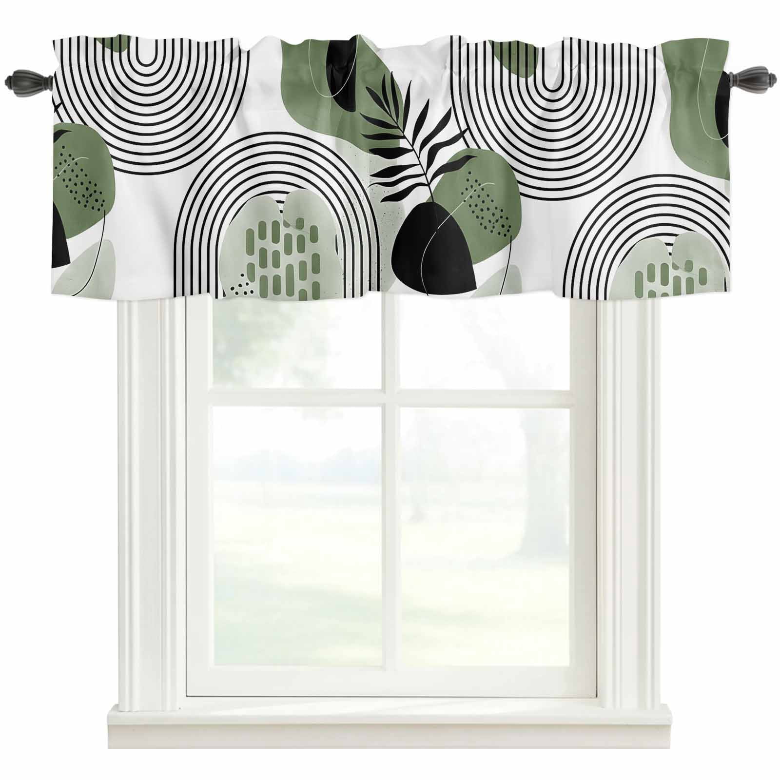 Boho Geometric Rod Pocket Curtain Valance, Green Ethnic Abstract ...