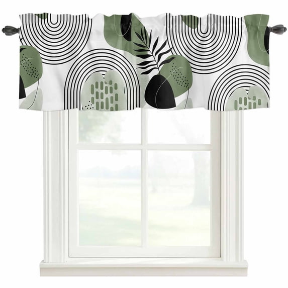 Boho Geometric Rod Pocket Curtain Valance, Green Ethnic Abstract ...