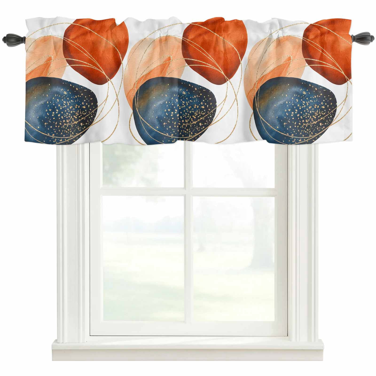 Boho Geometric Rod Pocket Curtain Valance, Orange Blue Abstract ...