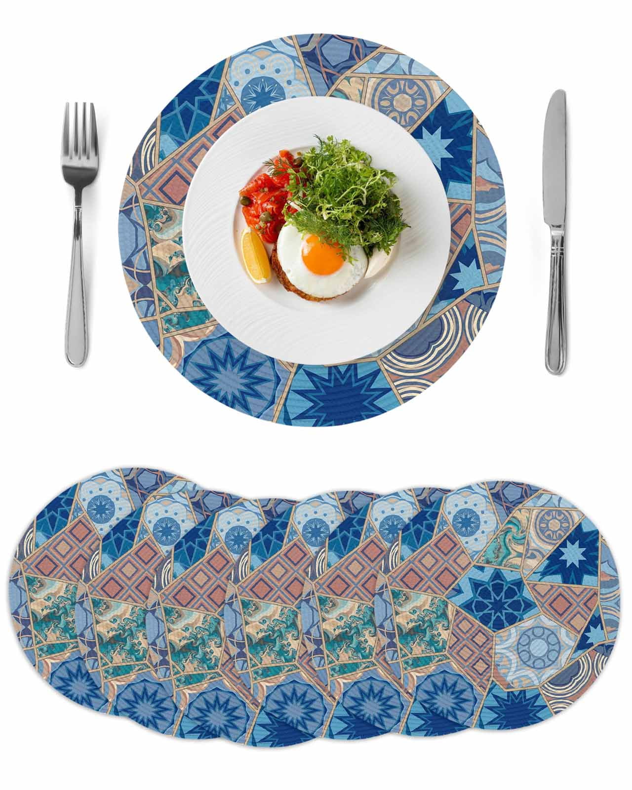 Boho Geometric Round 15 Inch Placemats Set of 6, Southwest Abstract ...