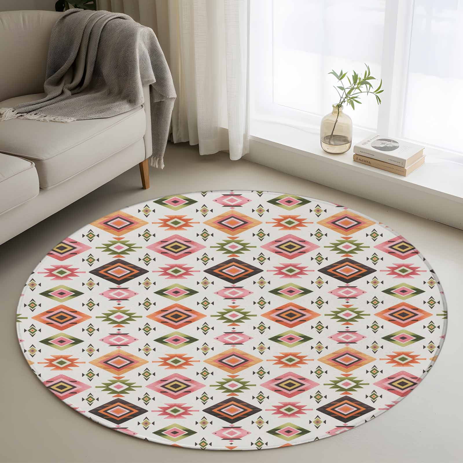 Boho Geometric Round Area Rug 3Ft Washable Small Circle Rugs for ...