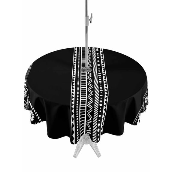 Boho Geometric Round Outdoor Tablecloth with Umbrella Hole Bohemian ...