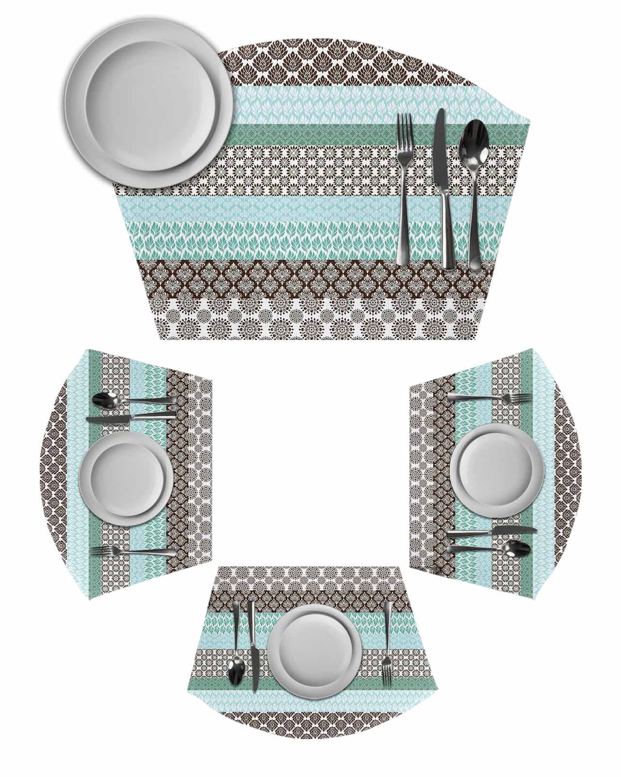 Boho Geometric Round Placemats Set of 6, Turquoise Green Brown Tribal ...