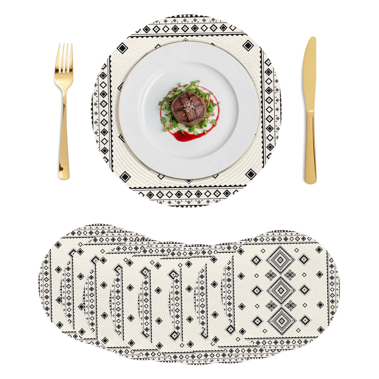 Boho Geometric Round Placemats Set of 8 Simple Farmhouse Nation ...