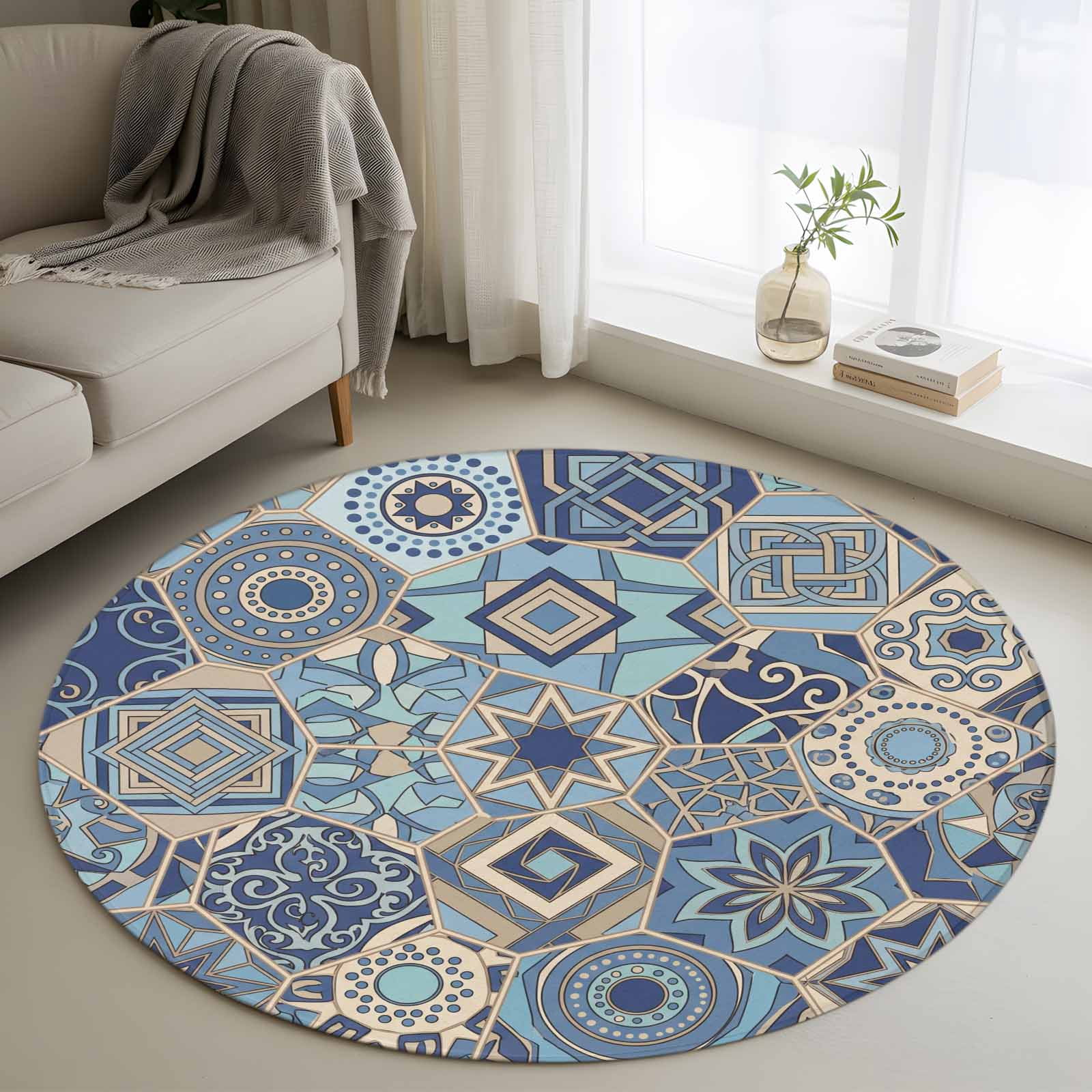 Boho Geometric Round Rug 3ft Washable Circle Entryway Rugs Non Slip ...