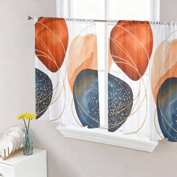 Boho Geometric Semi Sheer Curtains 54 Inch Length 2 Panels Set, Orange ...