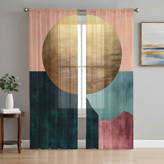 Boho Geometric Semi Sheer Curtains 63 Inch Length 2 Panels Set, Modern ...