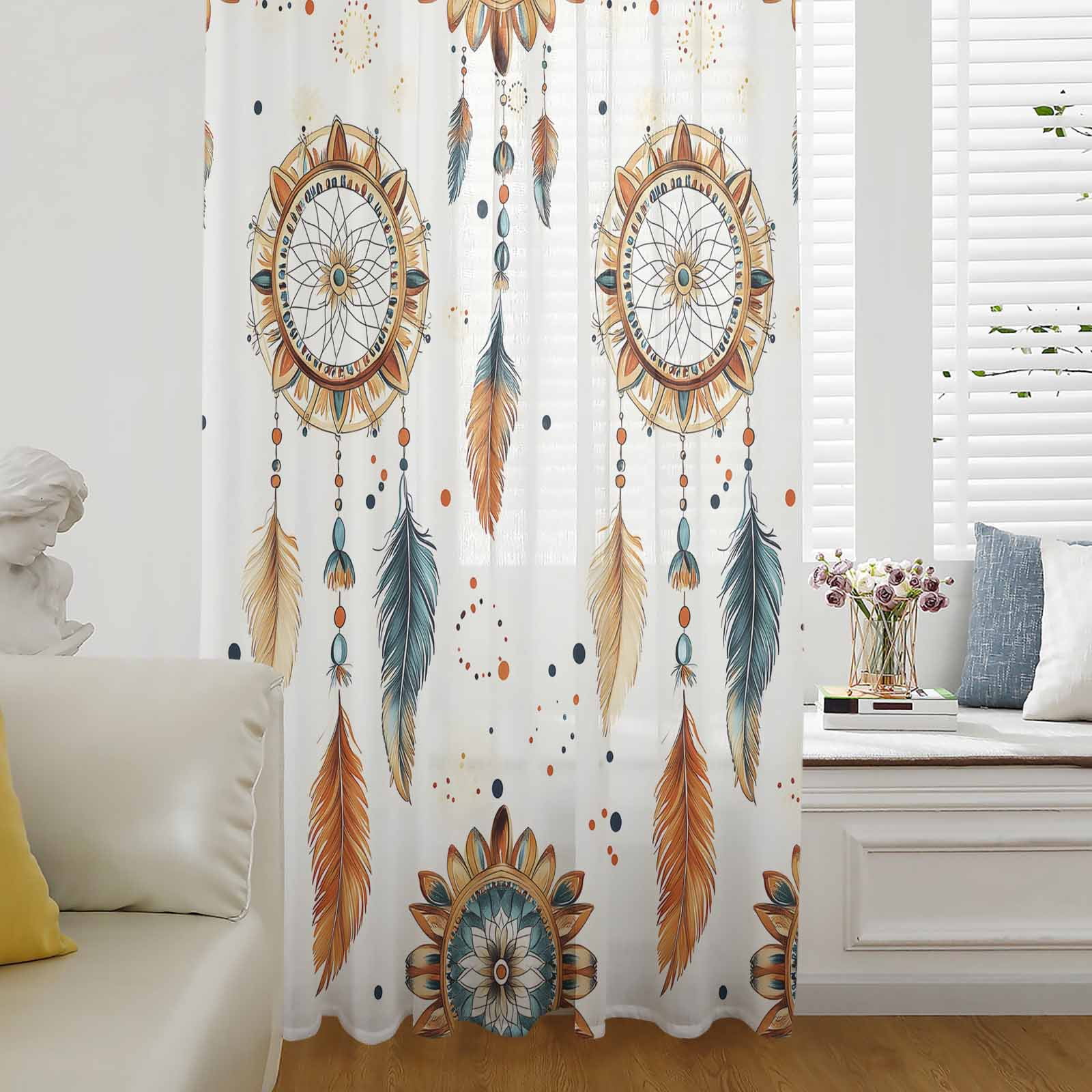 Boho Geometric Semi Sheer Curtains Drapes for Living Room,Bedroom ...
