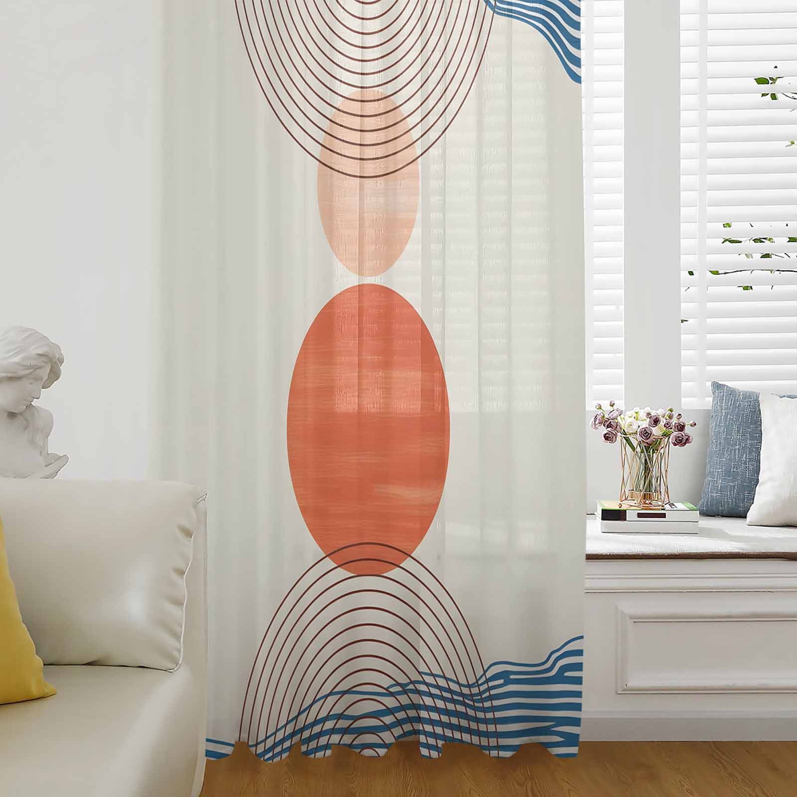 Boho Geometric Semi Sheer Curtains Drapes for Living Room, Bedroom ...