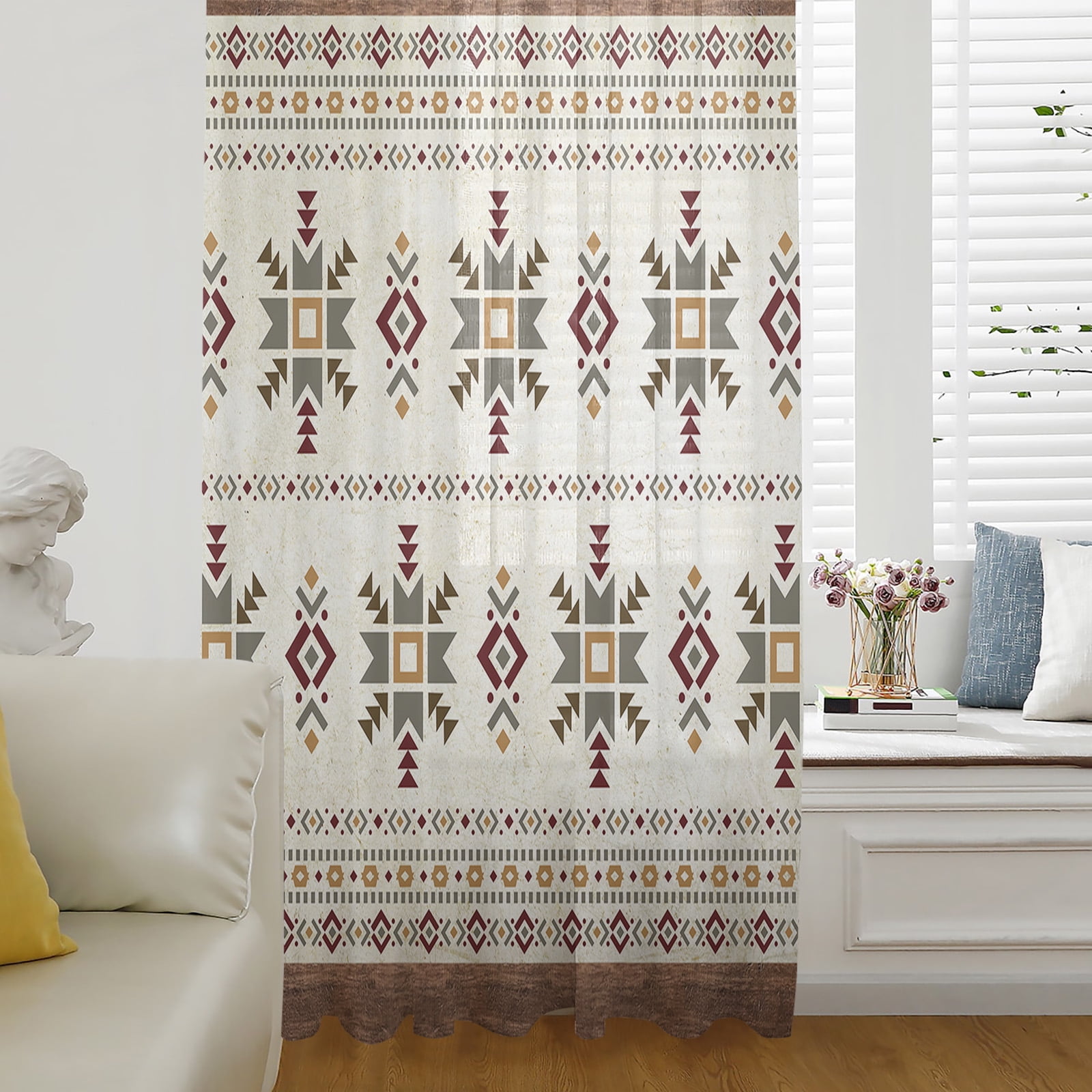 Boho Geometric Semi Sheer Curtains Drapes for Living Room,Bedroom ...