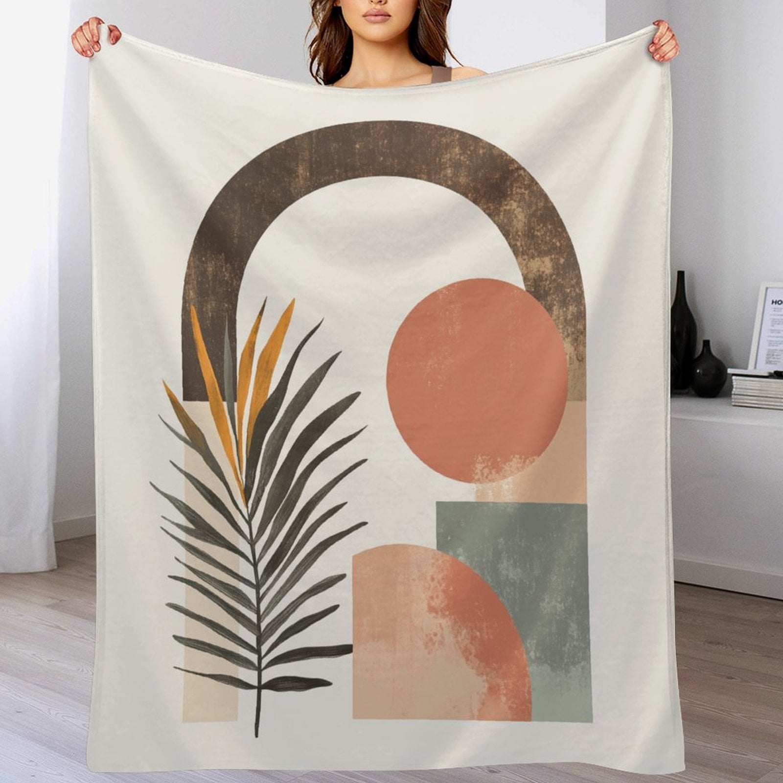 Boho Geometric Shapes Bohemian Style Throw Blanket for Couch Bed Living ...