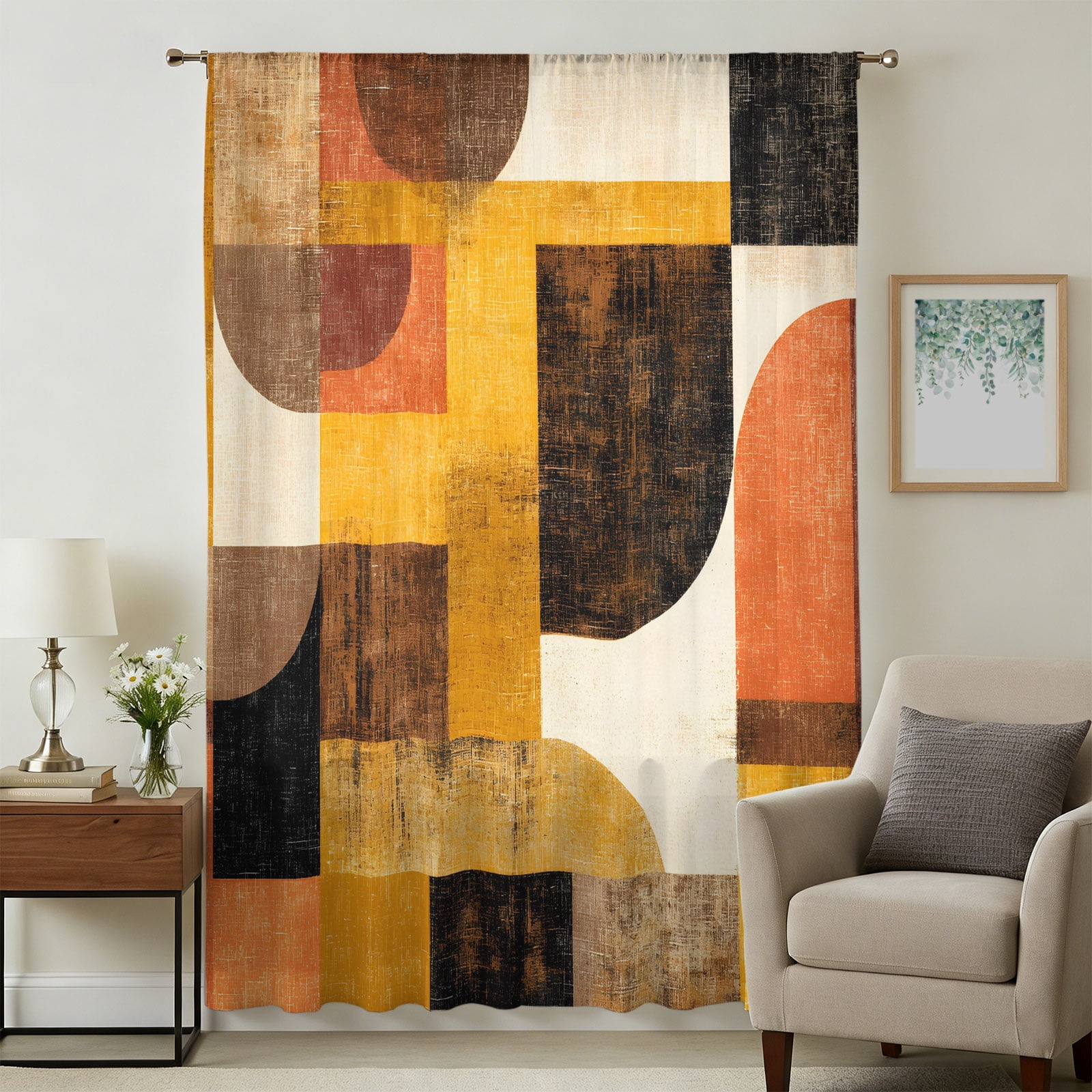 Boho Geometric Sheer Curtains 45 Inches Long for Bedroom, Abstract ...