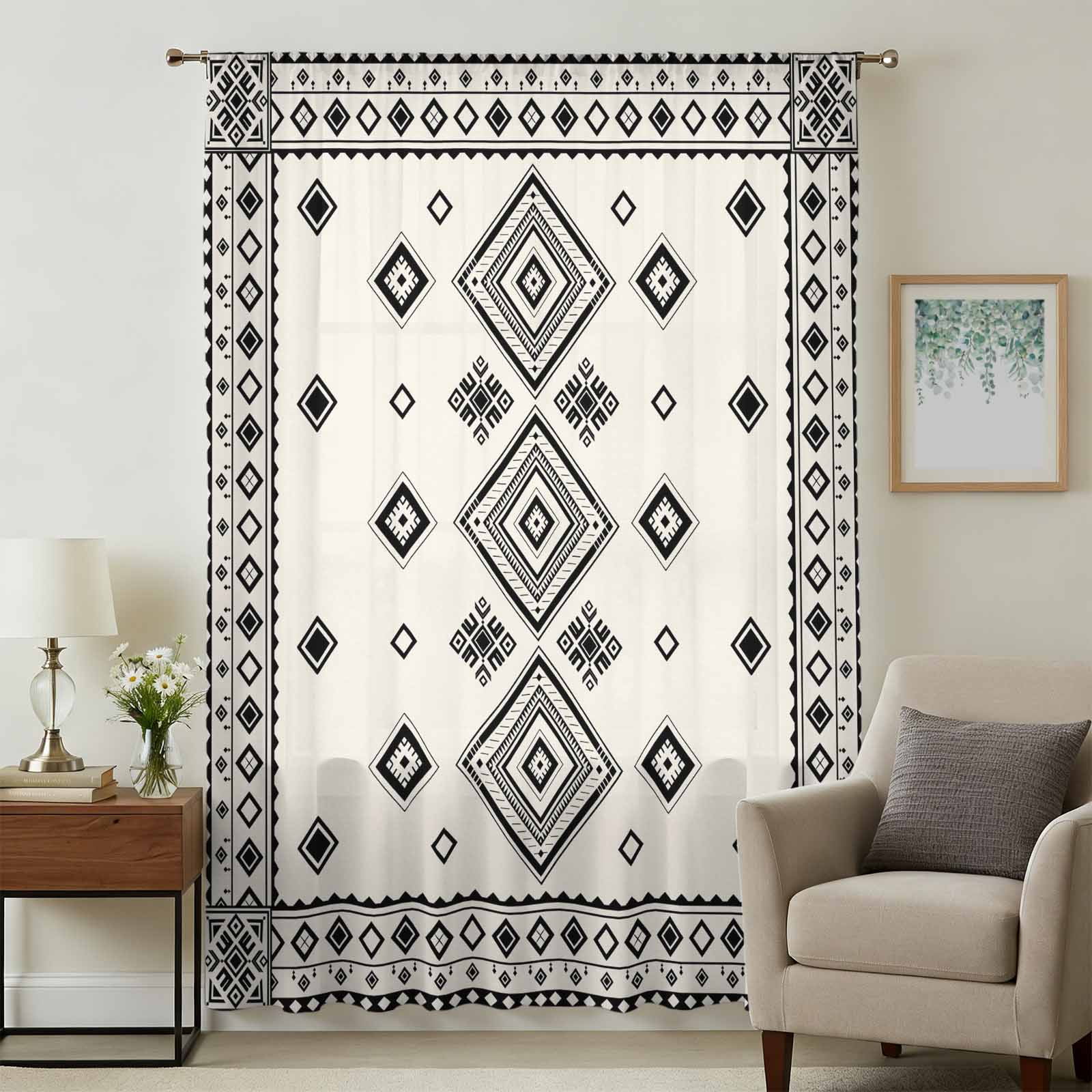 Boho Geometric Sheer Curtains 54 Inches Long, Simple Farmhouse Nation ...