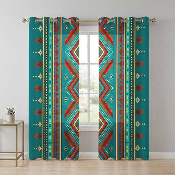 Boho Geometric Sheer Curtains 63 Inch Long 2 Panels, Retro Tribal ...
