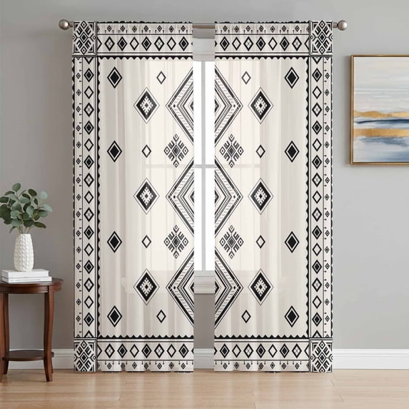 Boho Geometric Sheer Curtains 72 Inch Length 2 Panels for Living Room ...