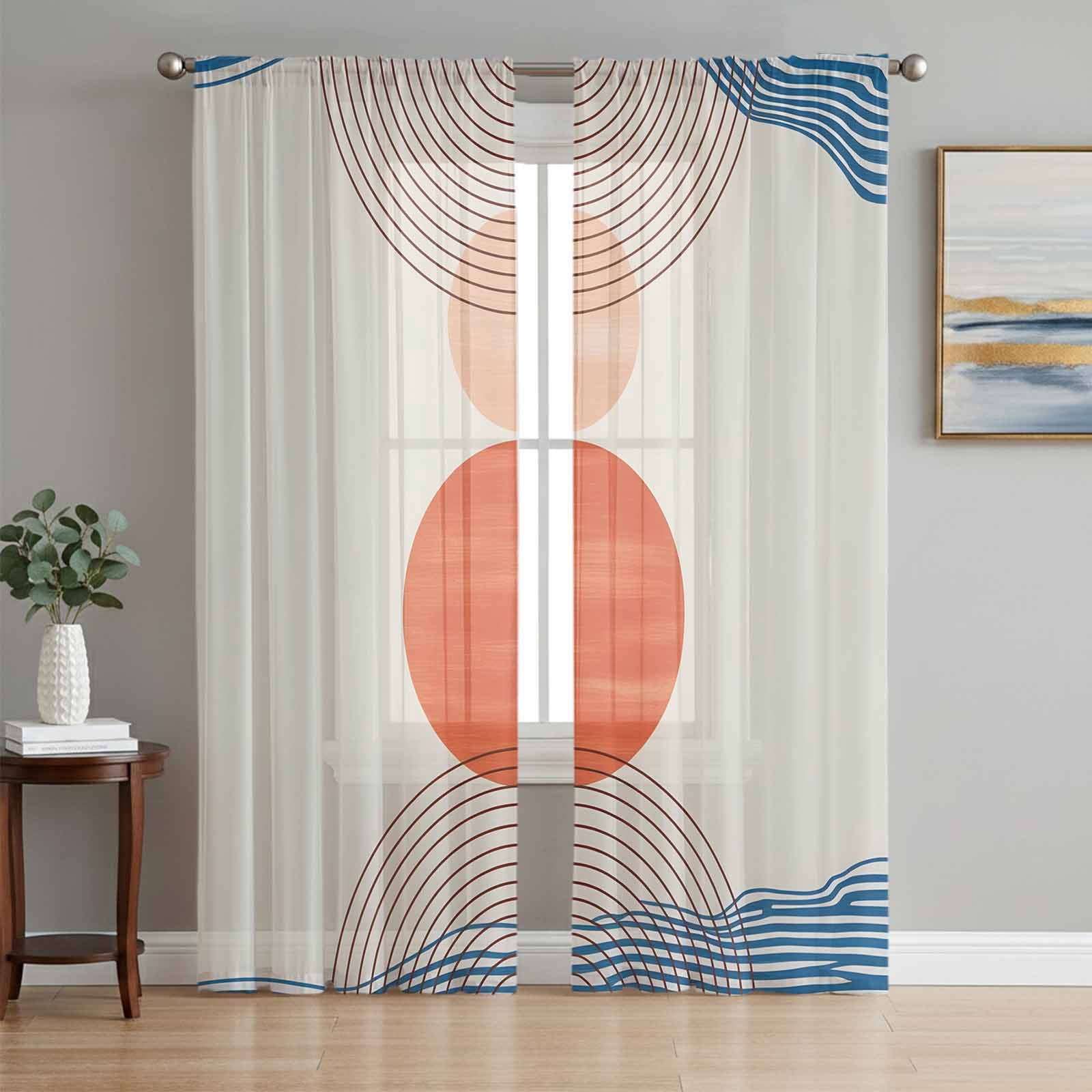 Boho Geometric Sheer Curtains 72 Inch Length 2 Panels Set, Modern ...