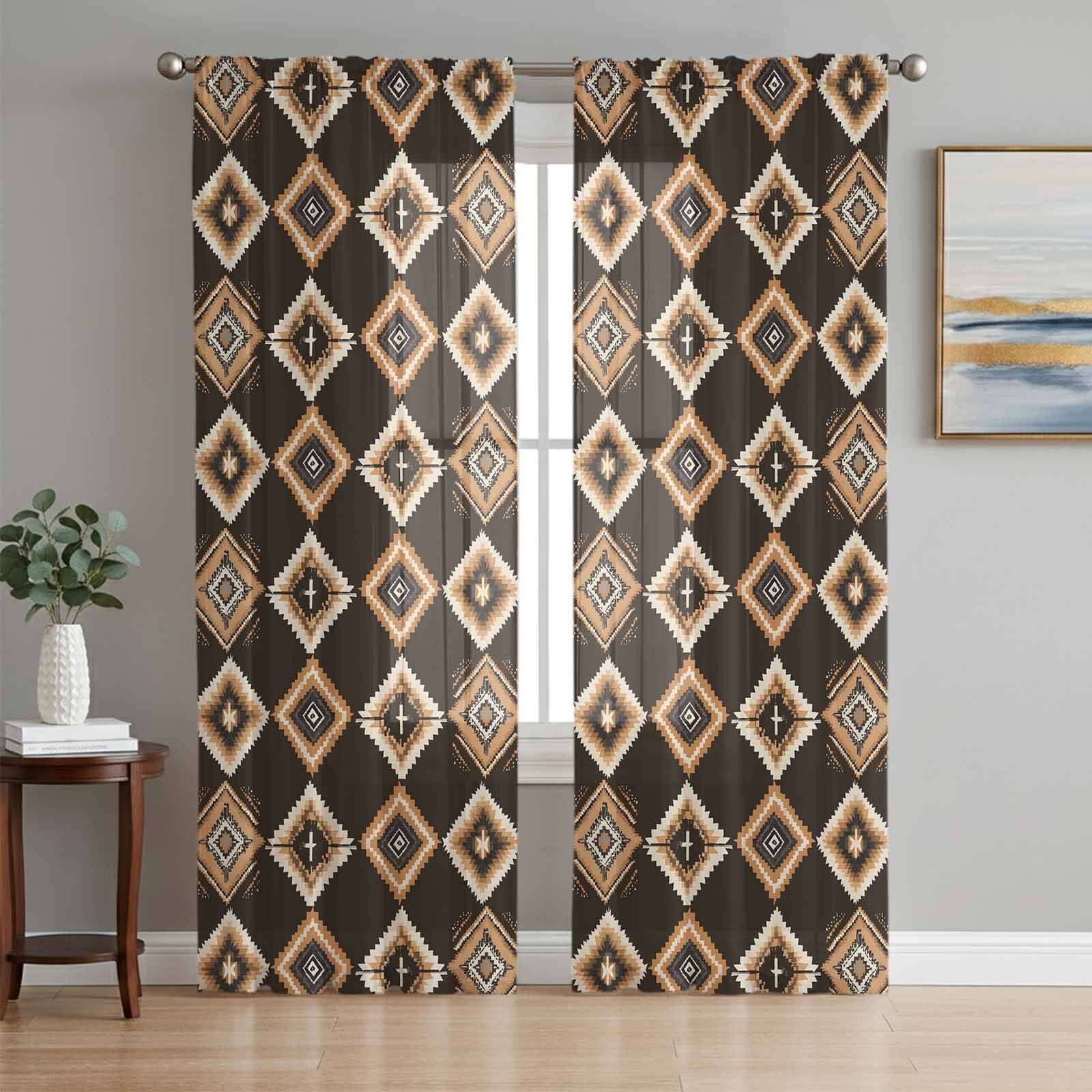 Boho Geometric Sheer Curtains 84 Inch Length 2 Panels Set, Southwestern ...