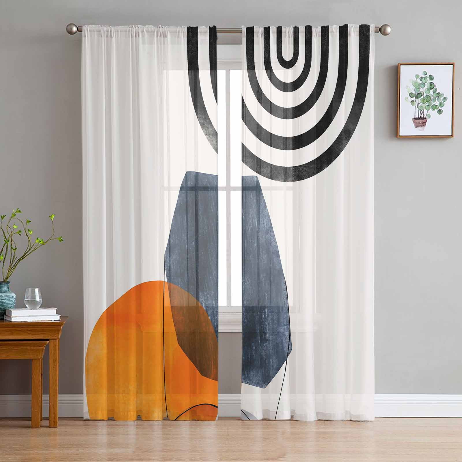Boho Geometric Sheer Curtains 96 Inches Long 2 Panels Set, Window Sheer ...