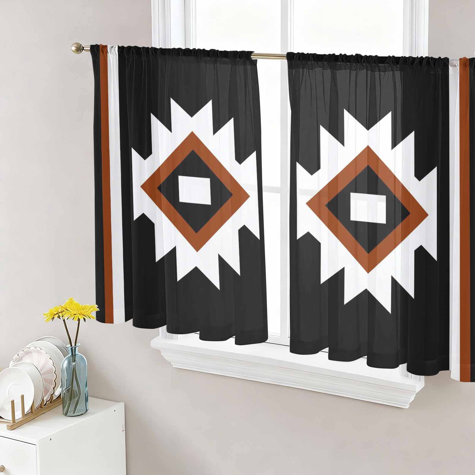Boho Geometric Sheer Curtains for Living Room Bedroom, Black Red Ethnic ...