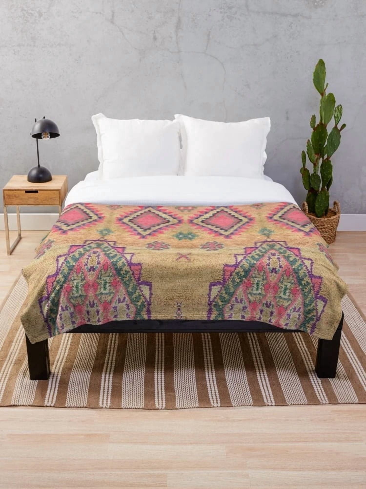 Boho Geometric Sherpa Throw Blanket, 2-Layer Polyester Fleece Blanket ...