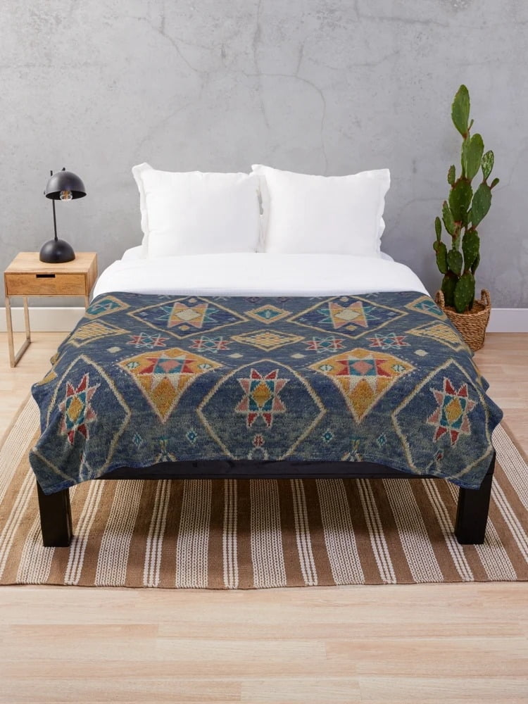 Boho Geometric Sherpa Throw Blanket, Polyester Fleece 2-Layer Printed ...