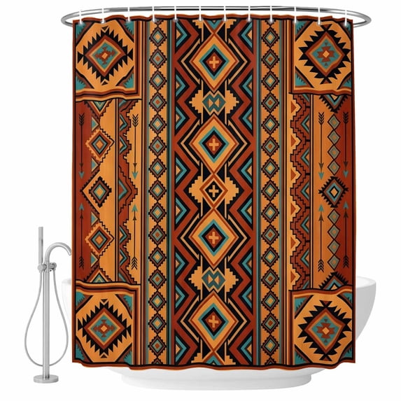 Boho Geometric Shower Curtain for Bathroom, Retro Tribal Ethnic Grid ...