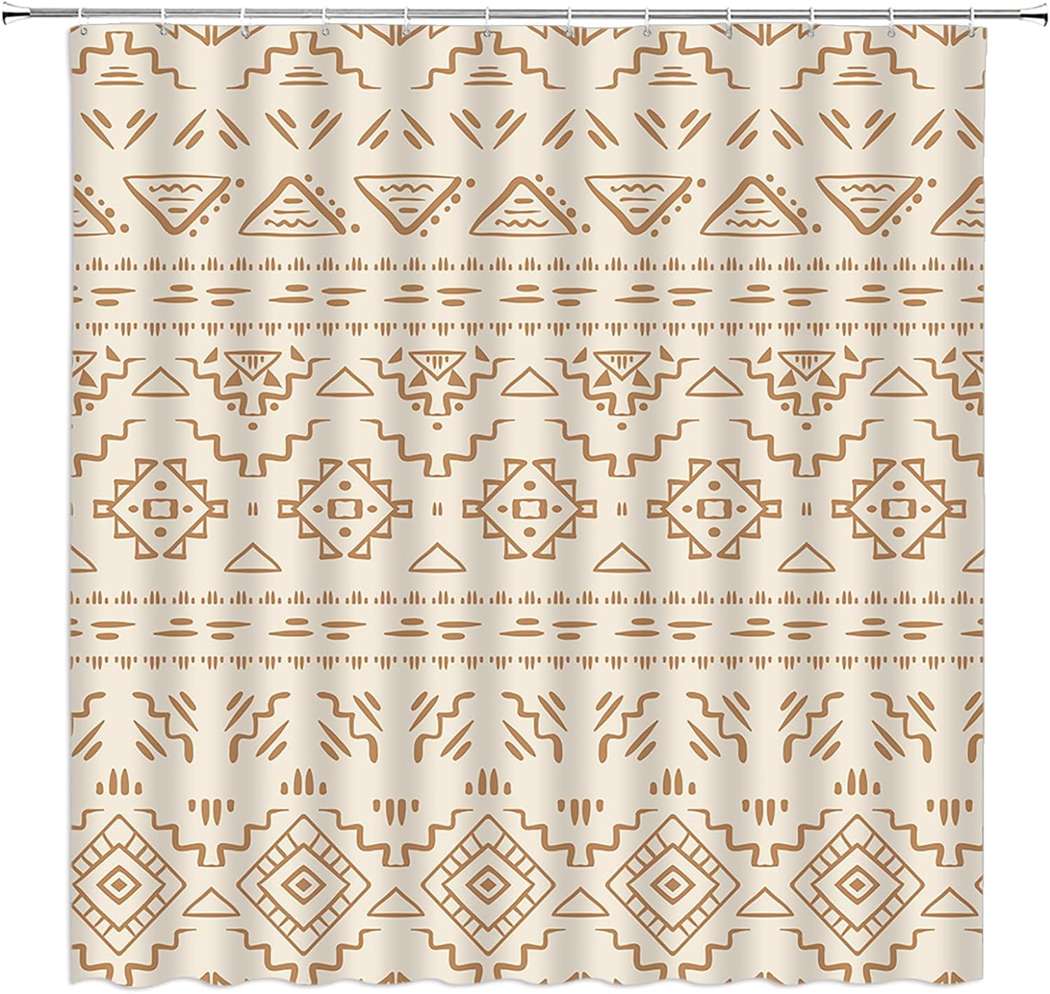 Boho Geometric Shower Curtain Beige Brown Modern Farmhouse Tribal Retro ...