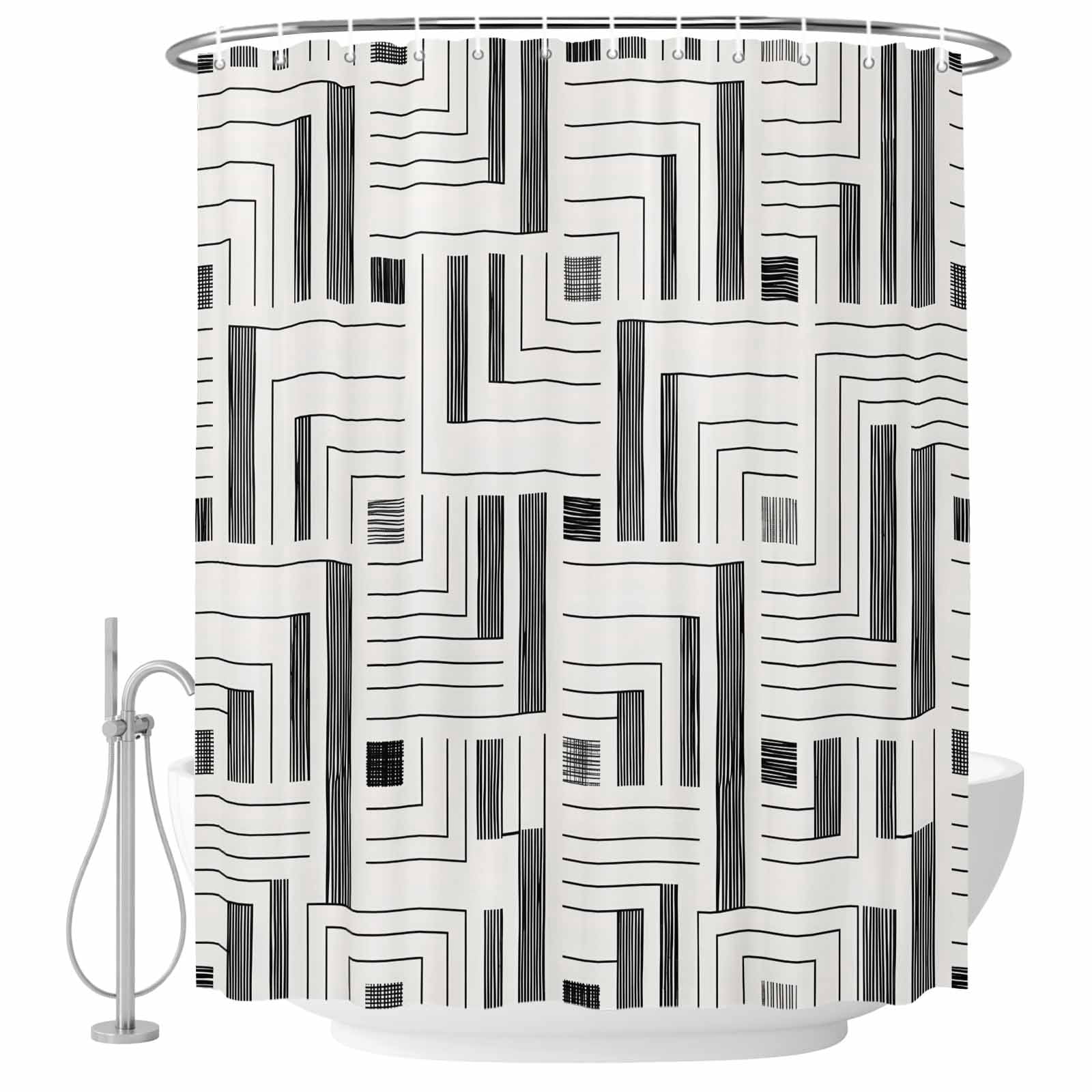 Boho Geometric Shower Curtain Set - 72" x 78" Washable Bathtub Curtain ...