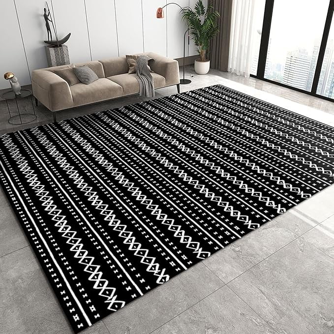 Boho Geometric Stripes Area Rugs, Black And White Medieval Geometric ...