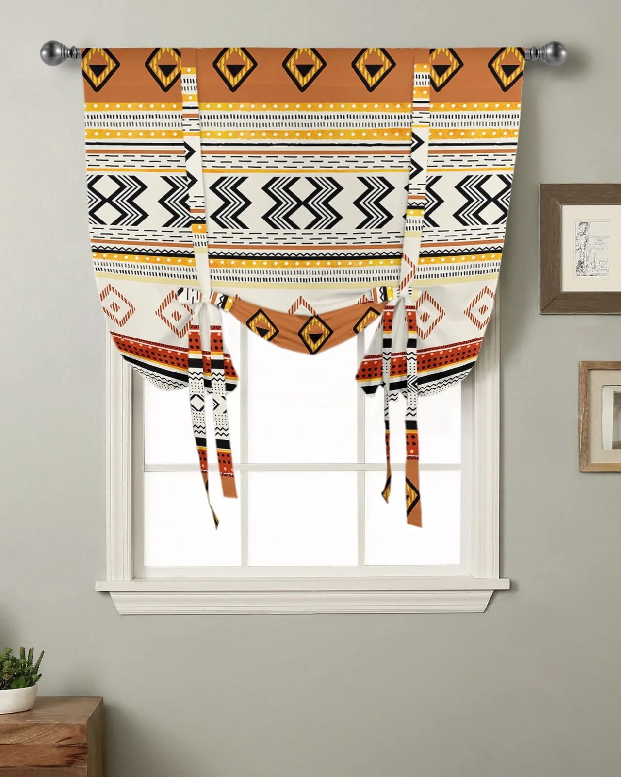 Boho Geometric Stripes Kitchen Short Window Curtain Rod Pocket Curtains Home Decor Bedroom Small ...