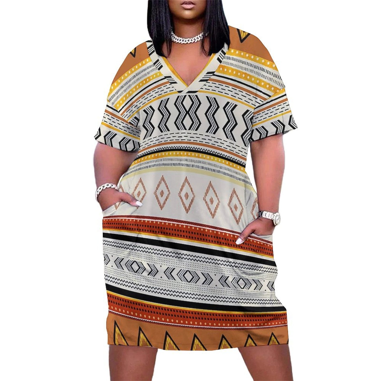 Boho Geometric Stripes Summer Dresses for Women Plus Size Sundress ...