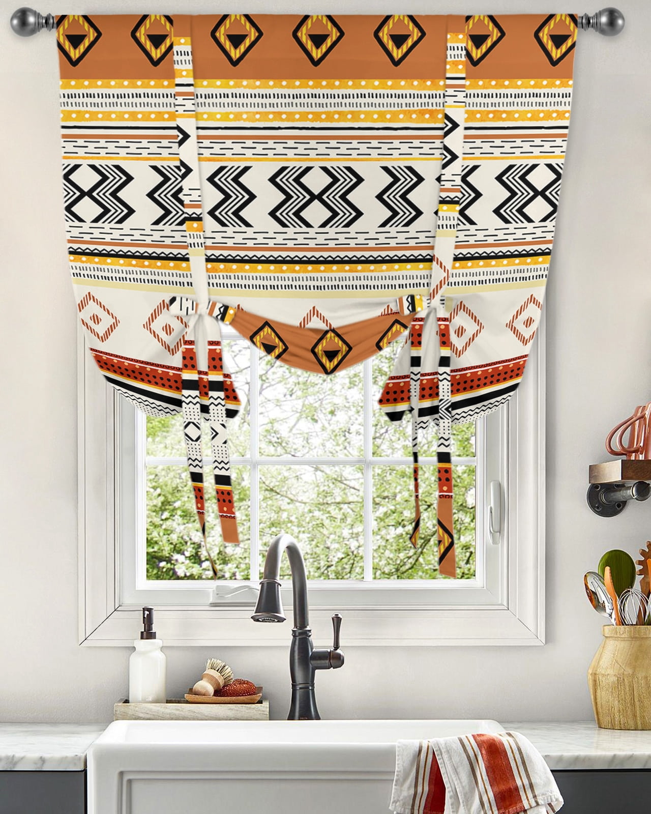 Boho Geometric Stripes Window Curtain for Living Room Kitchen Tie-up ...