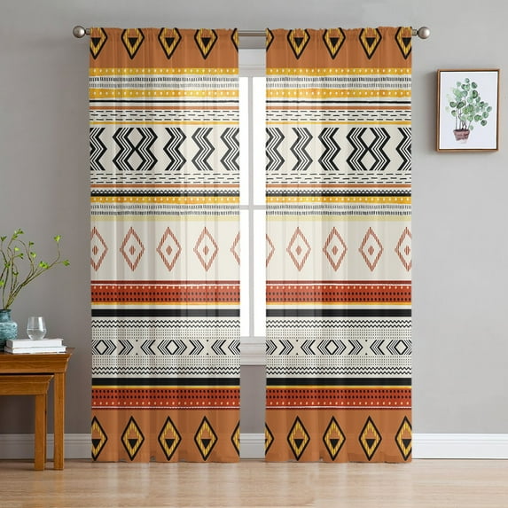 Boho Geometric Stripes Window Tulle Curtains for Living Room Kitchen ...