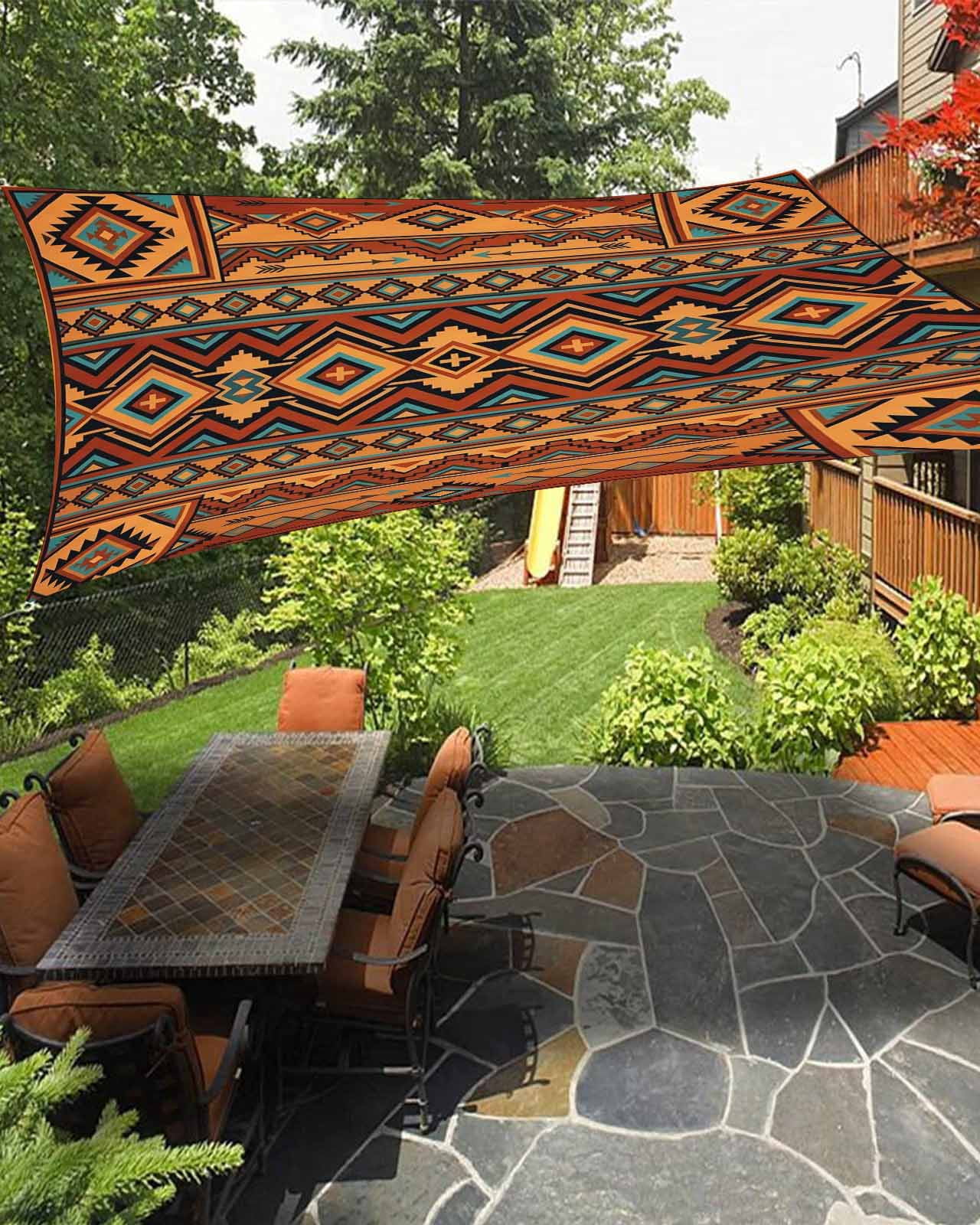 Boho Geometric Sun Shade Sail 12'X16' Retro Tribal Ethnic Grid Brown ...